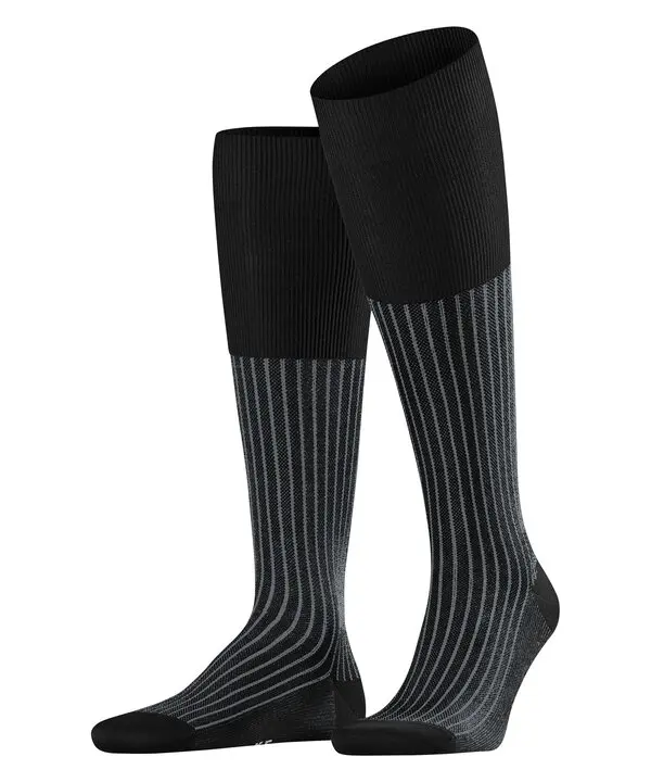 Falke Oxford Stripe Knee-high Dress Socks - Black