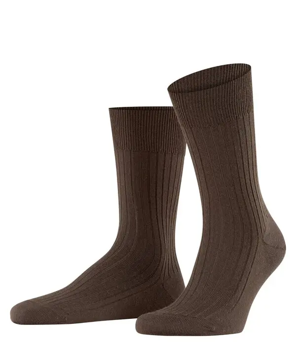 Falke Bristol Pure Merino Wool Ribbed Dress Socks - Brown