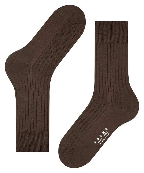 Falke Bristol Pure Merino Wool Ribbed Dress Socks - Brown