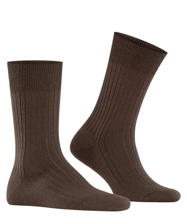 Falke Bristol Pure Merino Wool Ribbed Dress Socks - Brown
