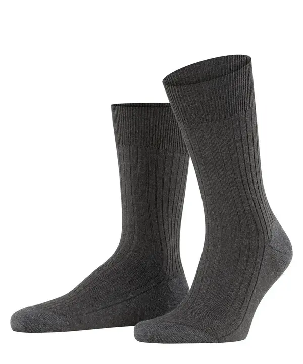 Falke Bristol Pure Merino Wool Ribbed Dress Socks - Grey