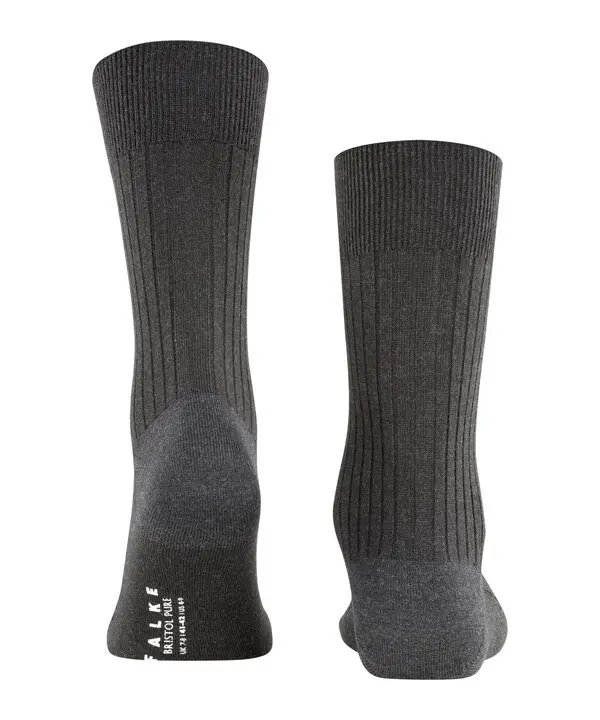 Falke Bristol Pure Merino Wool Ribbed Dress Socks - Grey