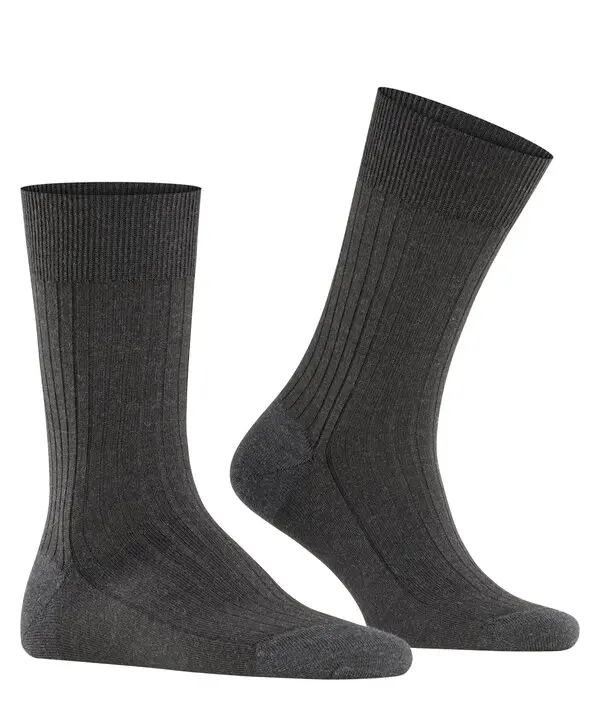 Falke Bristol Pure Merino Wool Ribbed Dress Socks - Grey