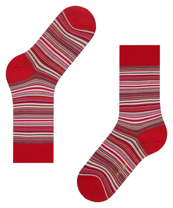 Falke Microblock Striped Cotton Dress Socks - Red