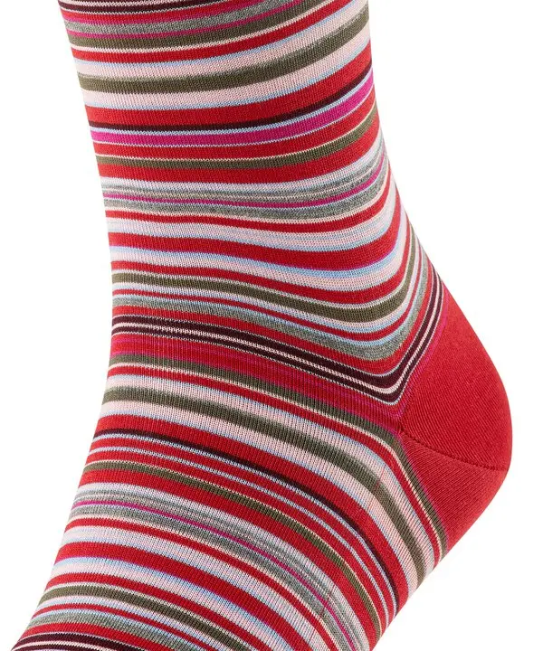 Falke Microblock Striped Cotton Dress Socks - Red