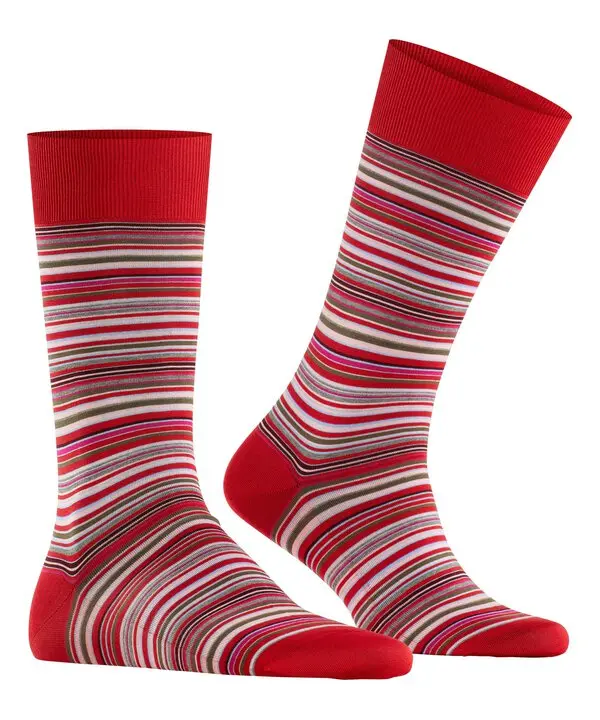 Falke Microblock Striped Cotton Dress Socks - Red
