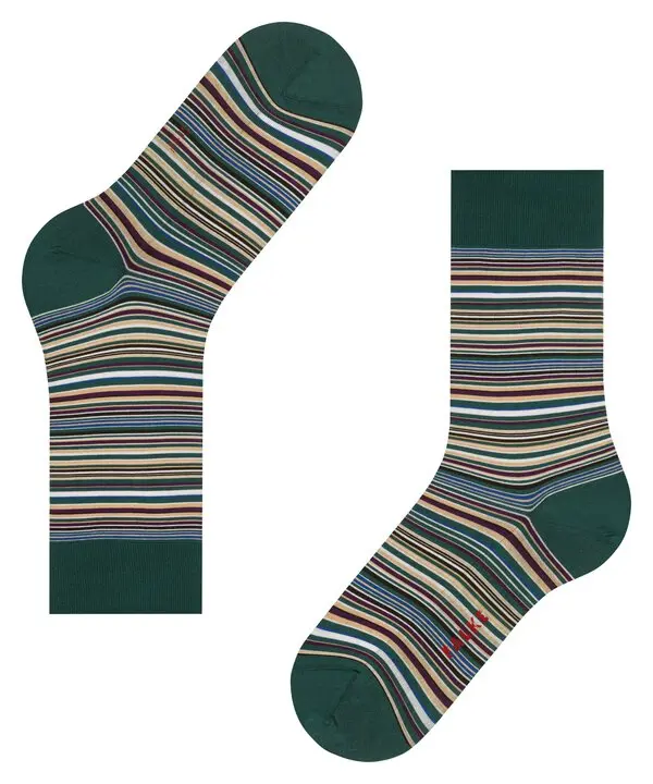 Falke Microblock Striped Mercerised Cotton Socks - Green
