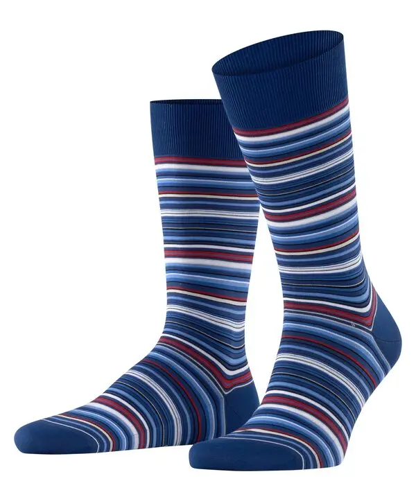 Falke Microblock Striped Cotton Dress Socks - Blue