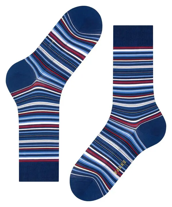 Falke Microblock Striped Cotton Dress Socks - Blue