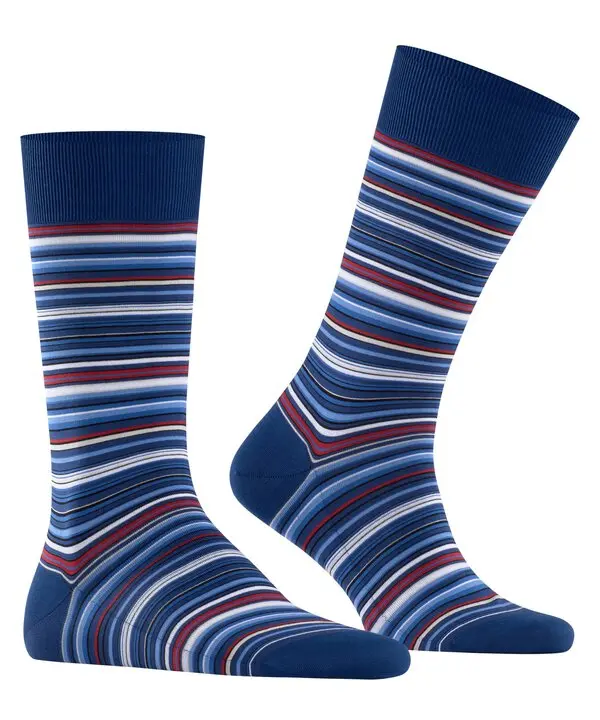 Falke Microblock Striped Cotton Dress Socks - Blue