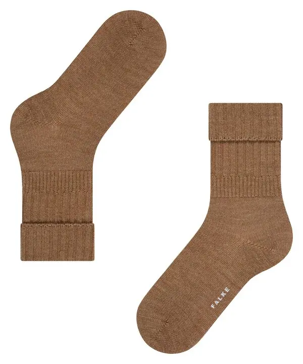 Falke Ribbed Virgin Wool Turn-over Socks - Brown