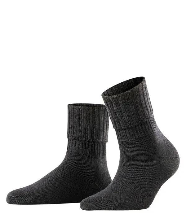 Falke Ribbed Virgin Wool Turn-over Socks - Black