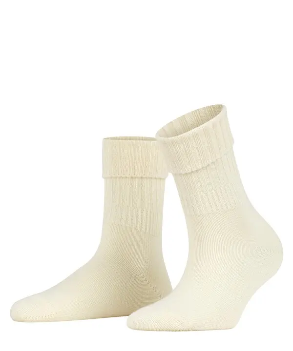 Falke Virgin Wool Ribbed Turn-over Socks - White