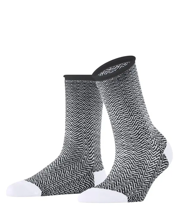 Falke Clean Break Two-toned Herringbone Crew Socks - Black