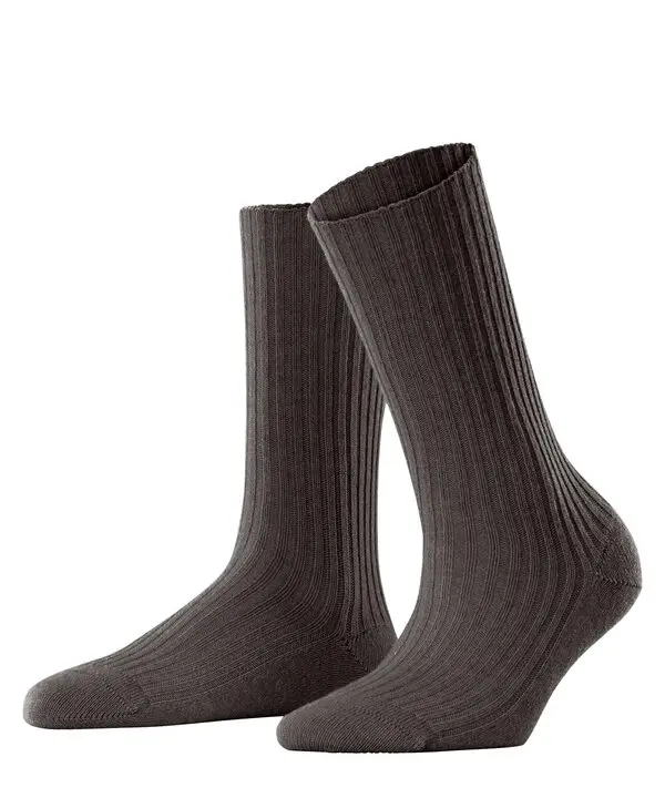 Falke Ribbed Wool Blend Boot Socks - Brown