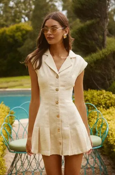 Astr The Label Dannie Tweed Mini Dress - Yellow