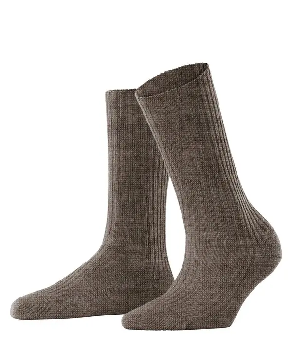 Falke Cosy Wool Ribbed Boot Socks - Brown