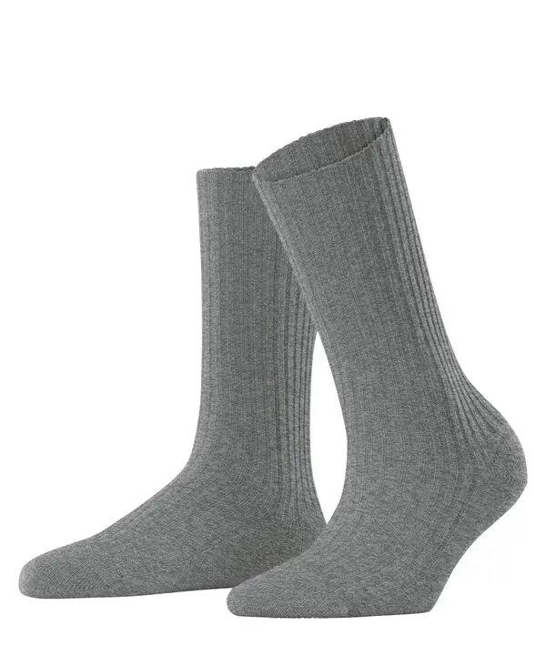 Falke Cosy Wool Ribbed Boot Socks - Grey