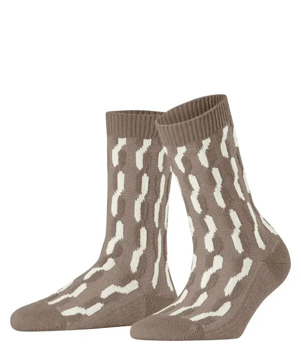 Falke Cosy Wool Braided Pattern Crew Socks - Beige