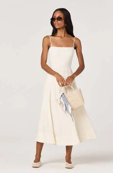 Astr The Label Trisha Square Neck Midi Dress - Bone