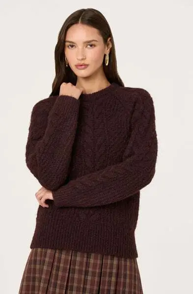 Astr The Label Taran Cable Knit Sweater - Wine