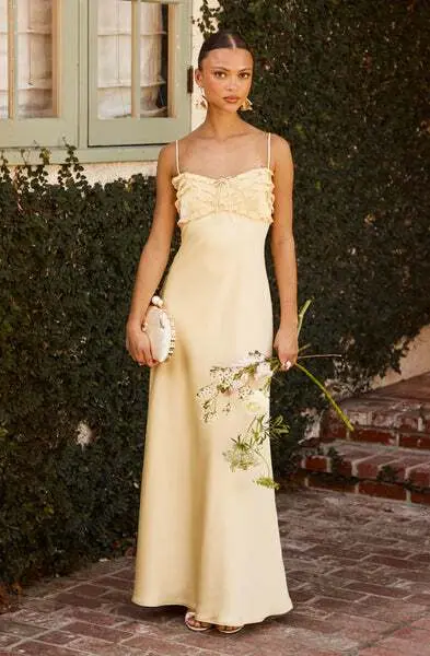 Astr The Label Jade Ruffle Trim Empire Waist Maxi Dress - Yellow