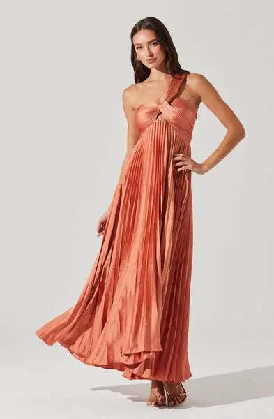 Astr The Label One-shoulder Pleated Maxi Dress - Coral