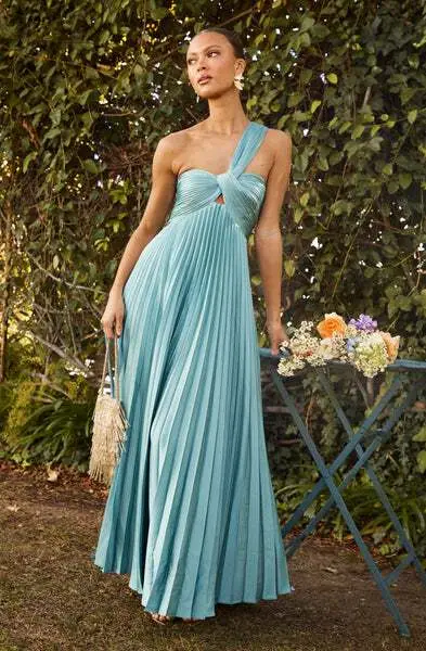 Astr The Label One-shoulder Pleated Maxi Dress - Seafoam