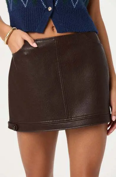 Astr The Label Faux Leather Mini Skirt - Dark Brown