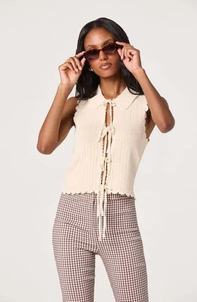 Astr The Label Blair Knit Tie-front Top - Natural