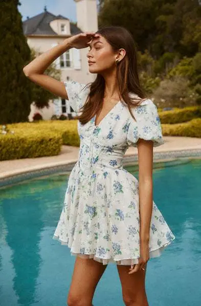 Astr The Label Floral Puff Sleeve Mini Dress - Ivory Floral