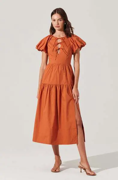 Astr The Label Aine Tie-front Midi Dress - Copper