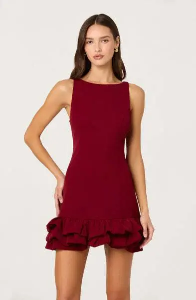 Astr The Label Ruffled Hem Mini Dress - Wine