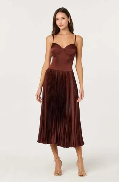 Astr The Label Alyssa Satin Corset Midi Dress - Rust Brown