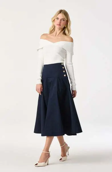Astr The Label Drop Waist A-line Skirt - Navy