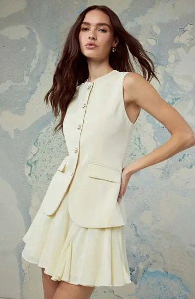 Astr The Label Christen Button-front Vest Mini Dress - Cream