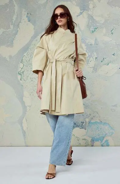 Astr The Label Kaylin Collarless Wrap Trench Coat