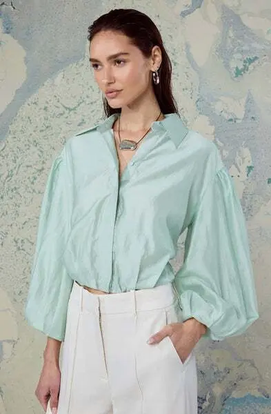 Astr The Label Cordey Collared Balloon Sleeve Top - Mint