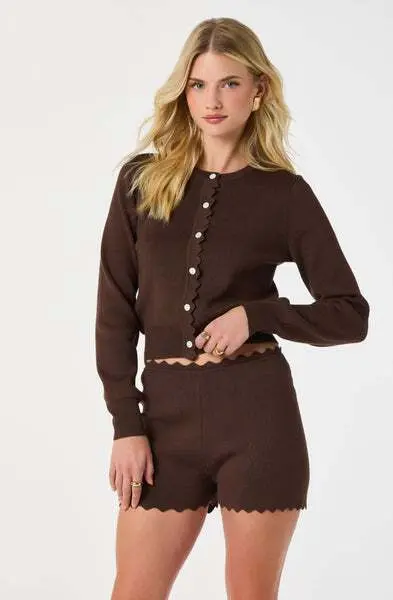Astr The Label Scalloped Trim Knit Shorts - Brown