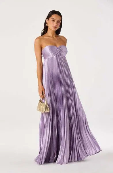 Astr The Label Plissé Strapless Maxi Gown - Lavender