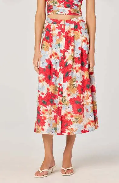 Astr The Label Button Front Pleated Midi Skirt