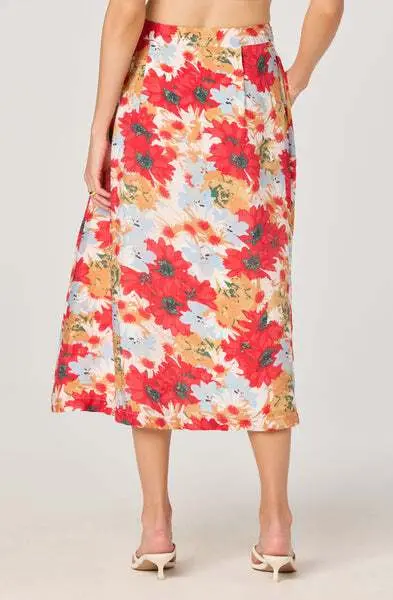 Astr The Label Button Front Pleated Midi Skirt