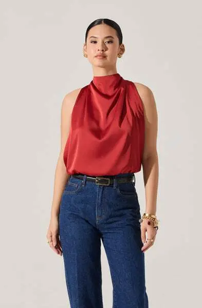 Astr The Label Joleisa Satin High Neck Top