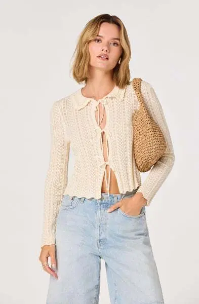 Astr The Label Fannie Cable-knit Tie-front Cardigan - Cream