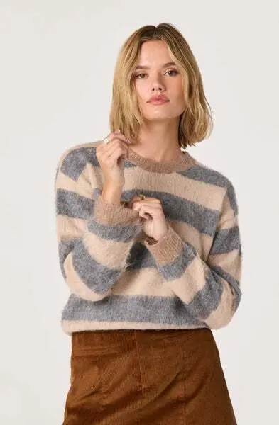Astr The Label Striped Crewneck Sweater - Grey Tan