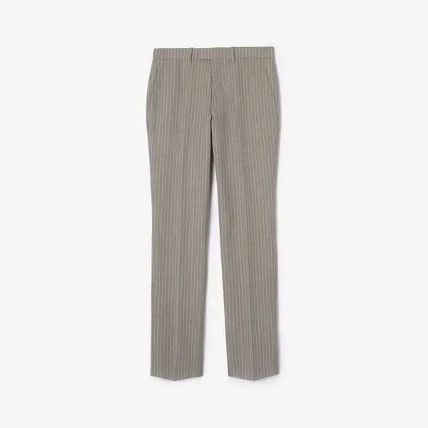 Burberry Pinstriped Wool Sloane Tailored Trousers - Soil Brown/cotton White