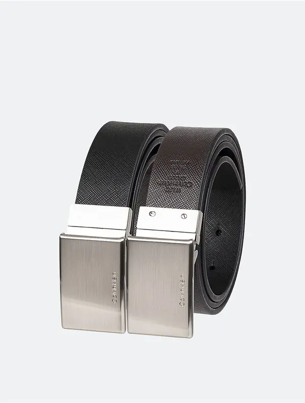Calvin Klein Saffiano Reversible Belt With Plaque Buckle - Black/brown