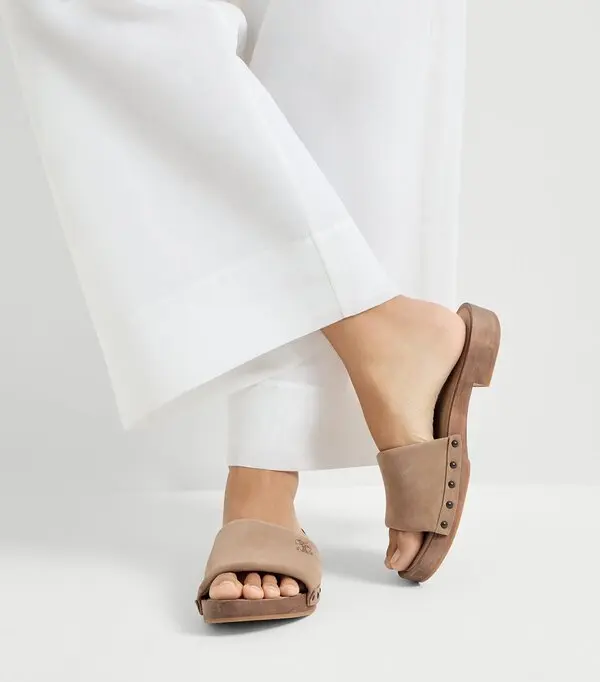 Brunello Cucinelli Suede Clog Sandals