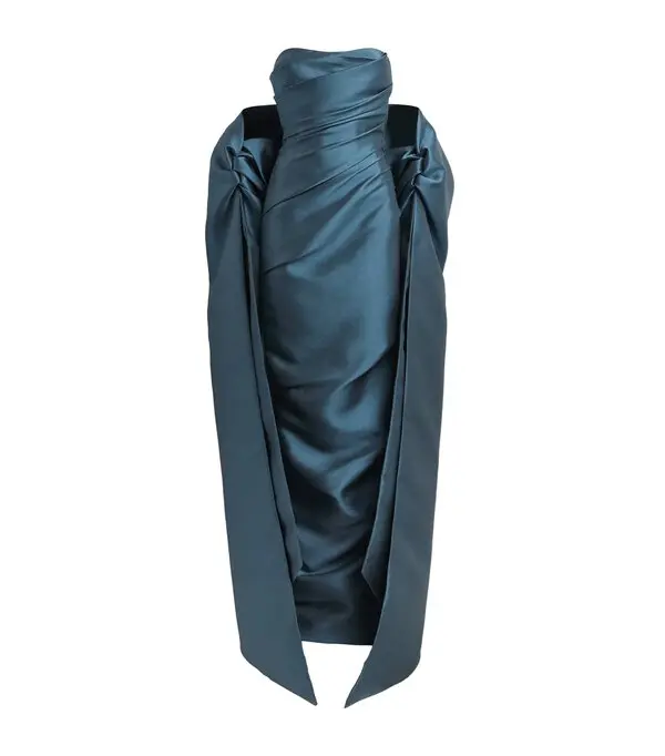 MARMAR HALIM Satin Cape Column Gown - Blue