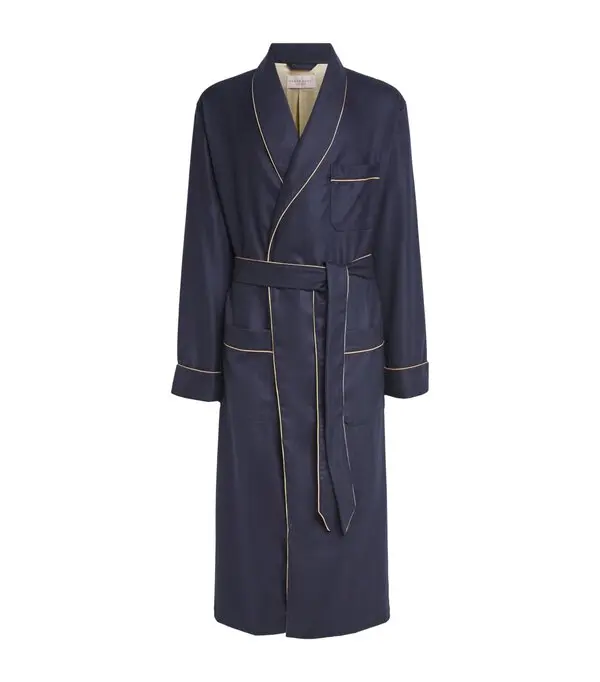 Derek Rose Cashmere Silk-lined Duke Robe - Navy